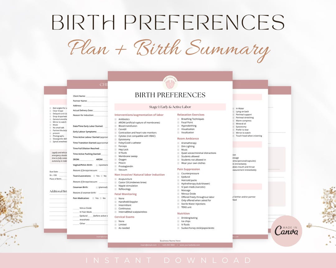 Birth Preferences Checklist and Labour Summary Template, for Doulas ...