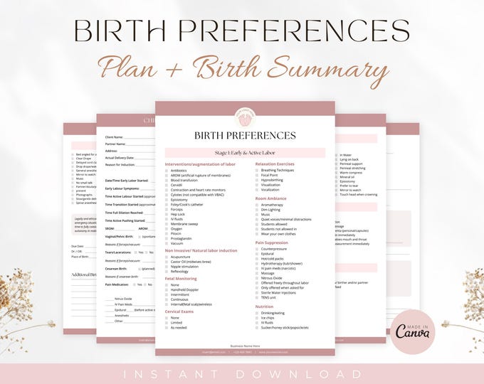 Editable Birth Plan Template | Printable Birthing Plan | Labour and ...