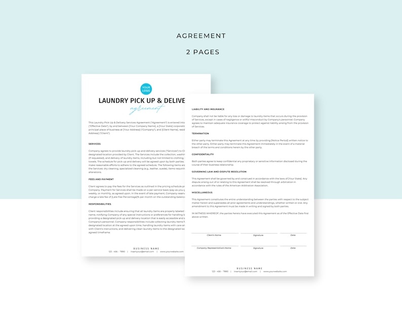 Editable Laundry Pick up & Delivery Services Forms Templates, Pick and ...