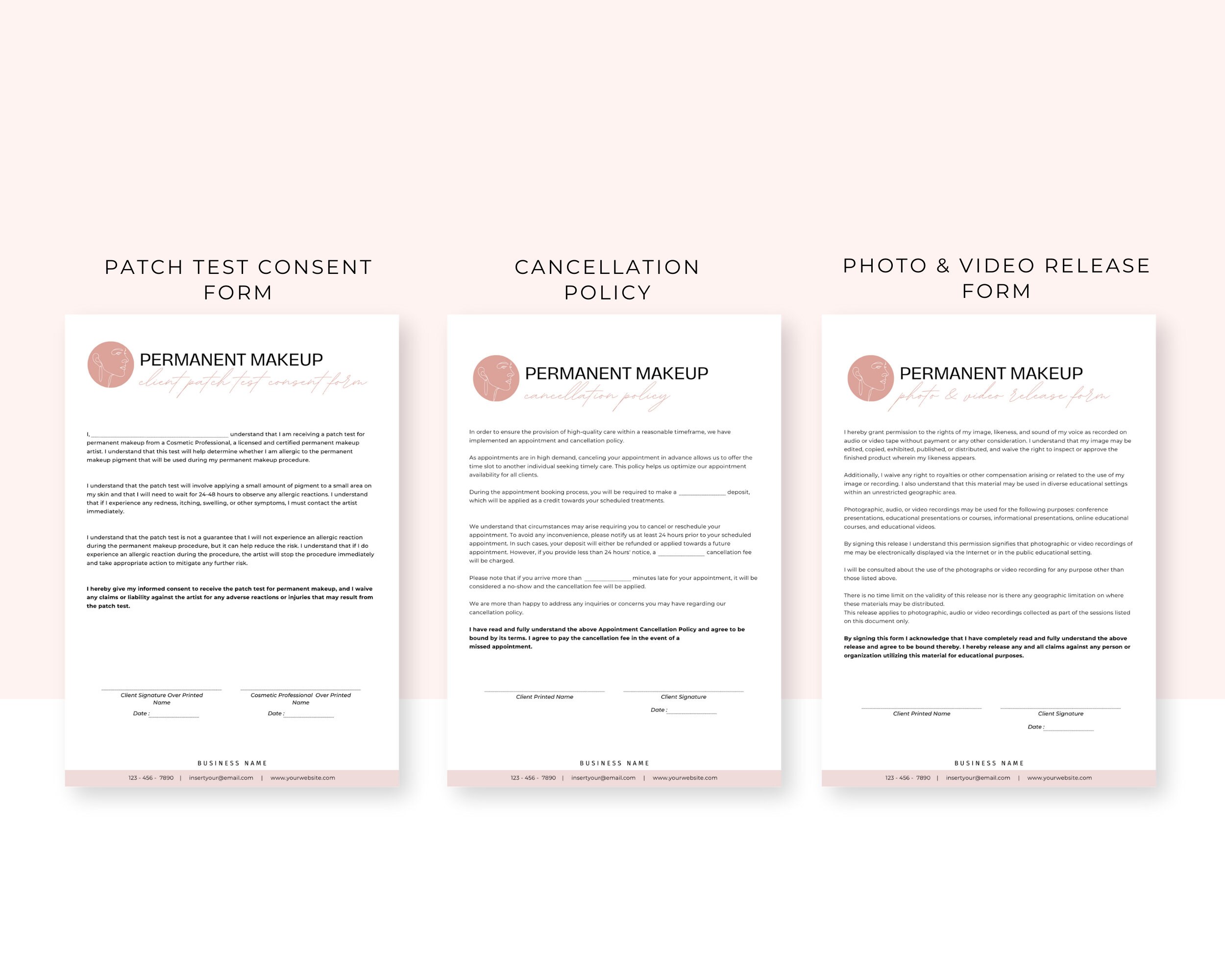 Permanent Makeup Forms, Editable PMU Consent Form Template, Printable ...