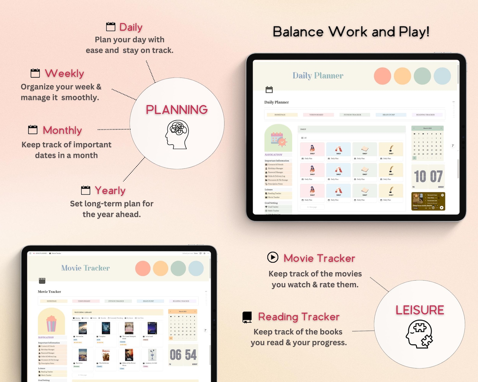 ADHD Notion Planner, Notion Template ADHD, Notion Dashboard, ADHD ...