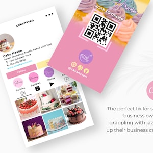 Cake Business Cards, QR Code Sign, Bakery Business Card Template ...