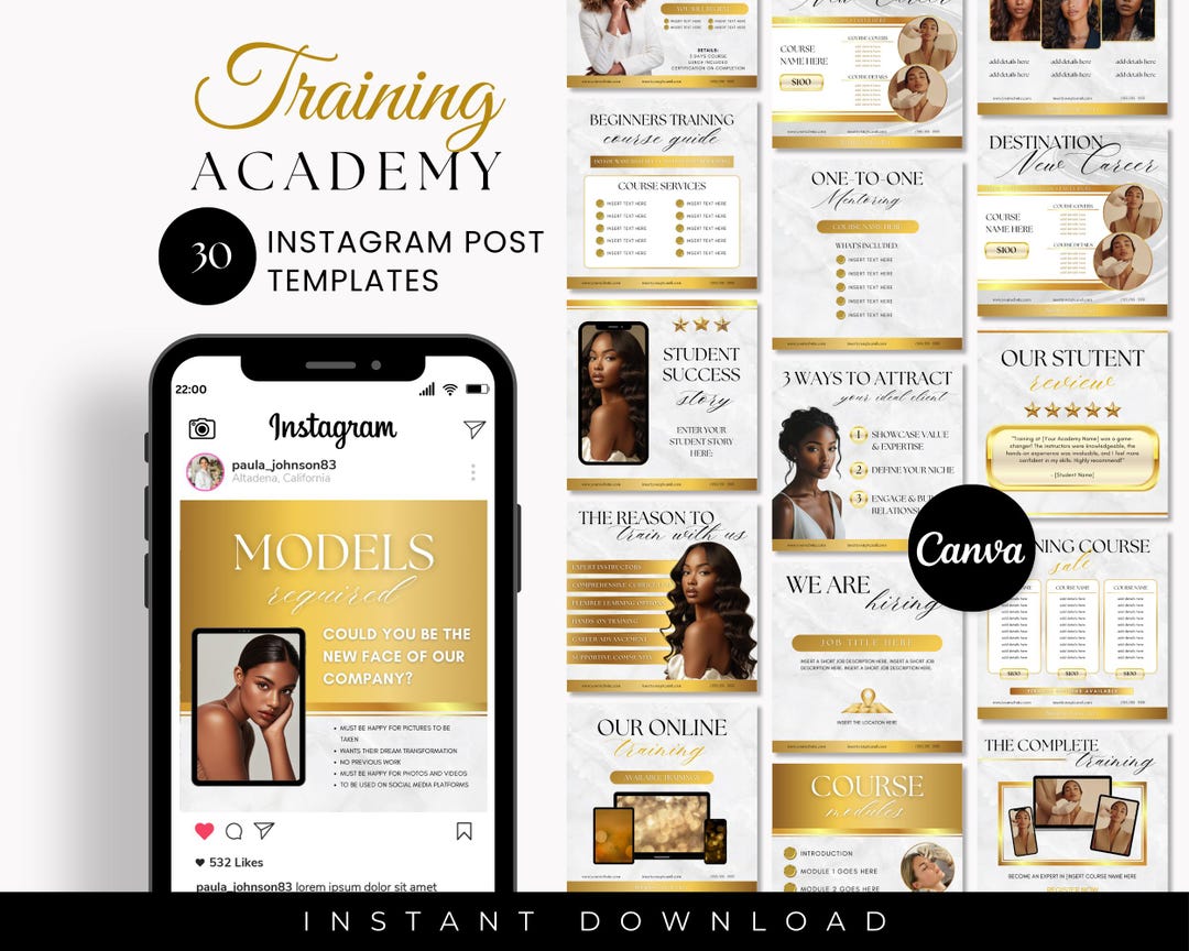 Training Academy Instagram Post Template, Pre-made IG Posts, Beauty ...