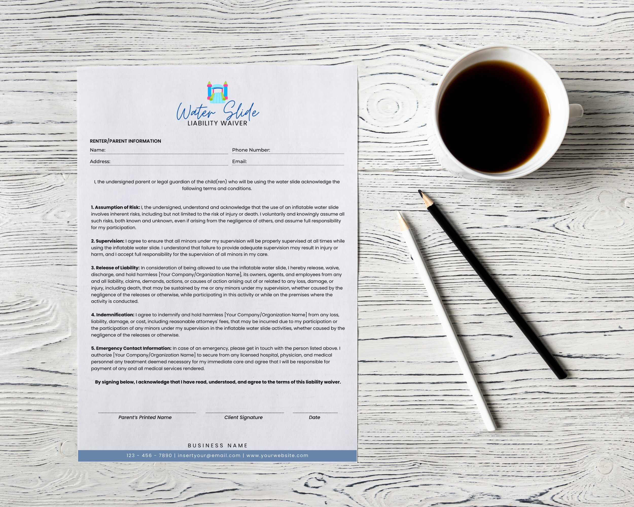 Inflatable Water Slide Liability Waiver, Waterslide Consent Form ...