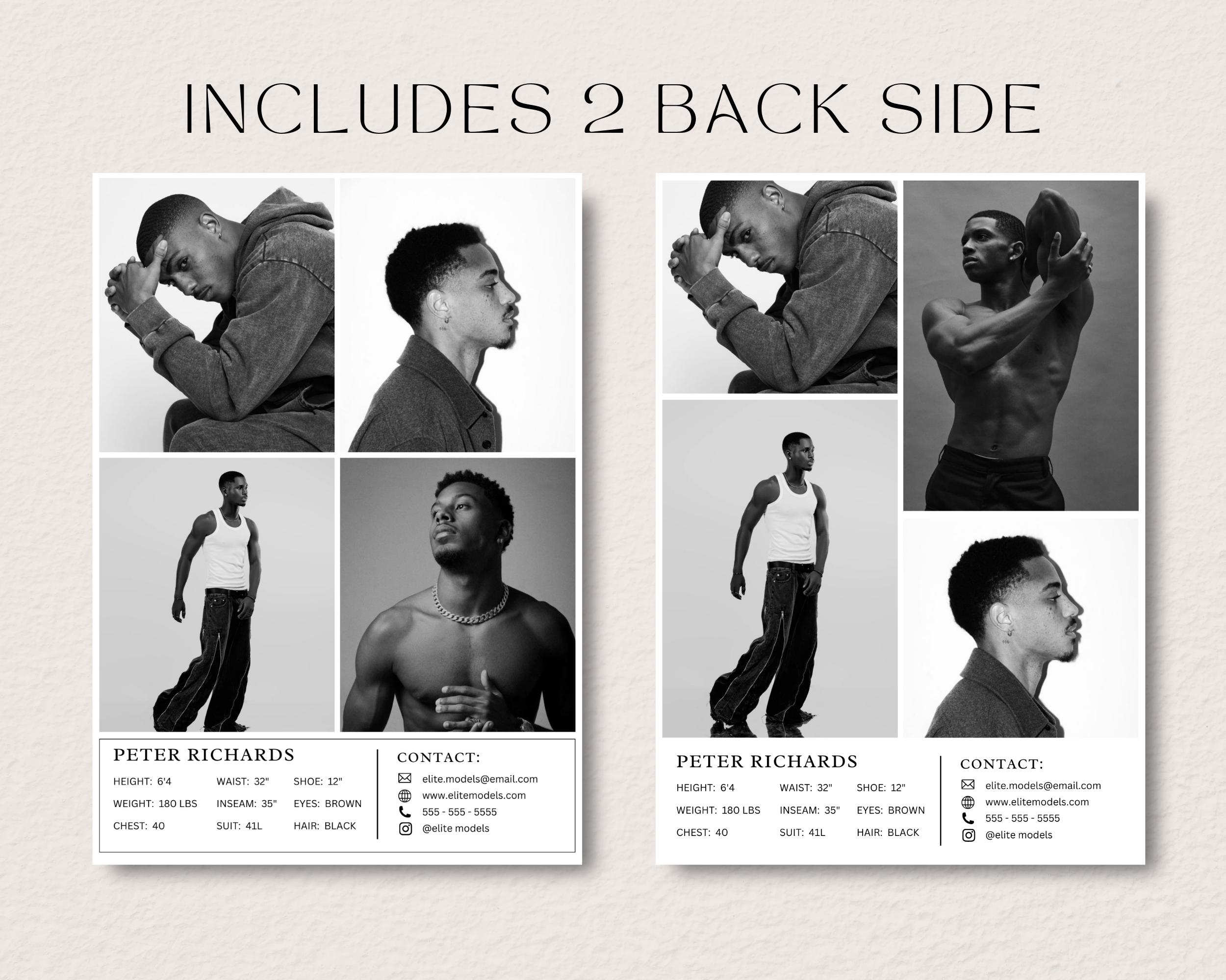 Male Modeling Comp Card Template, Fashion Resume Photo Card, Modeling ...