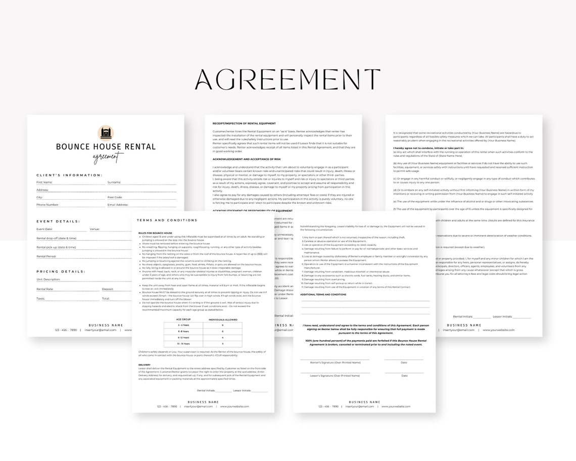 Bounce House Rental Contract Agreement Template, Editable/printable ...