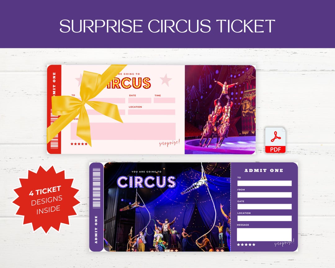 Circus Surprise Tickets, Digital Circus Gift Tickets, Fake Circus Show ...