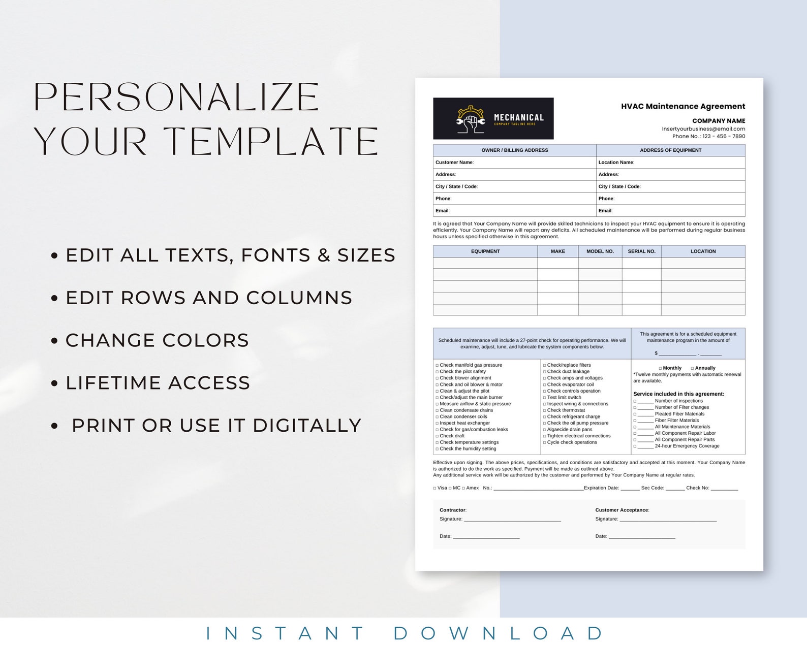 HVAC Maintenance Agreement Template, Preventative Maintenance Agreement ...