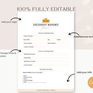 Home Daycare Injury Form I Ouch Report I Incident Report Form I Child ...