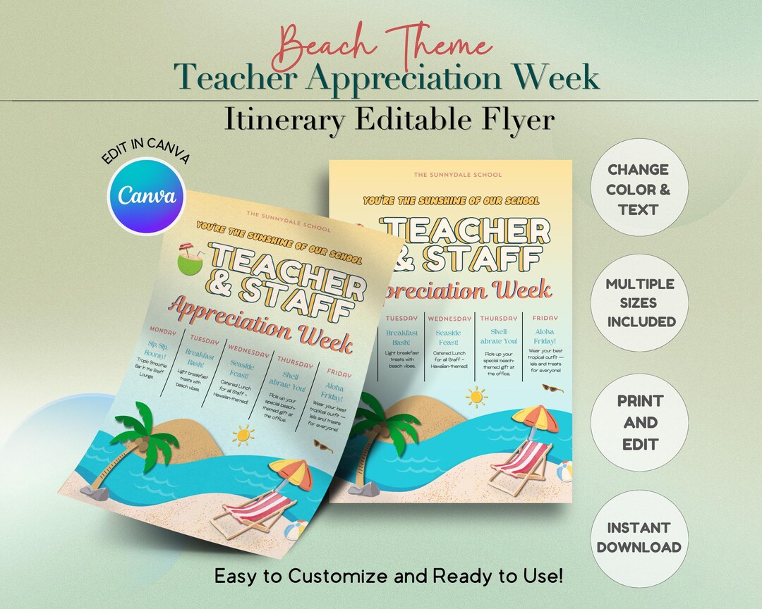Beach-themed Teacher & Staff Appreciation Week Flyer, Teacher ...