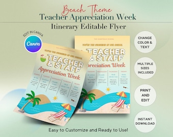 Editable Beach Theme Teacher & Staff Appreciation Sunsational Itinerary ...