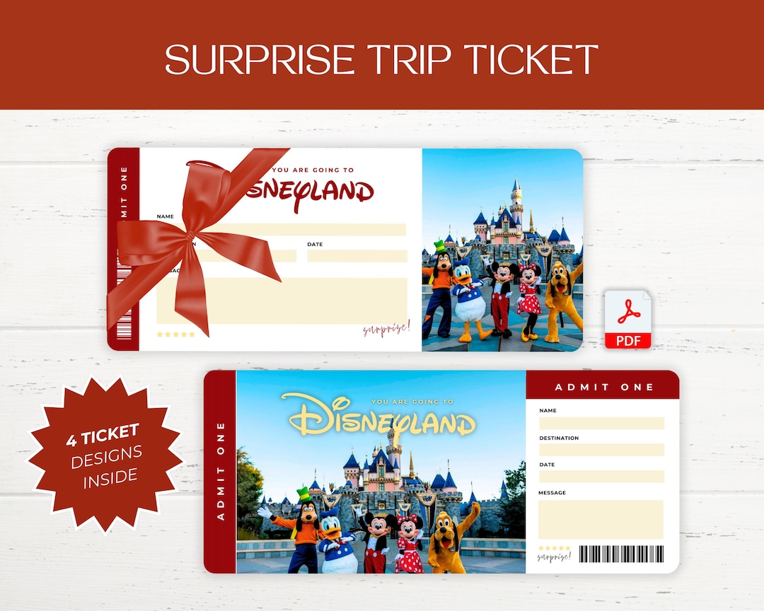 Printable Surprise Disneyland Ticket, Editable Theme Park Ticket ...