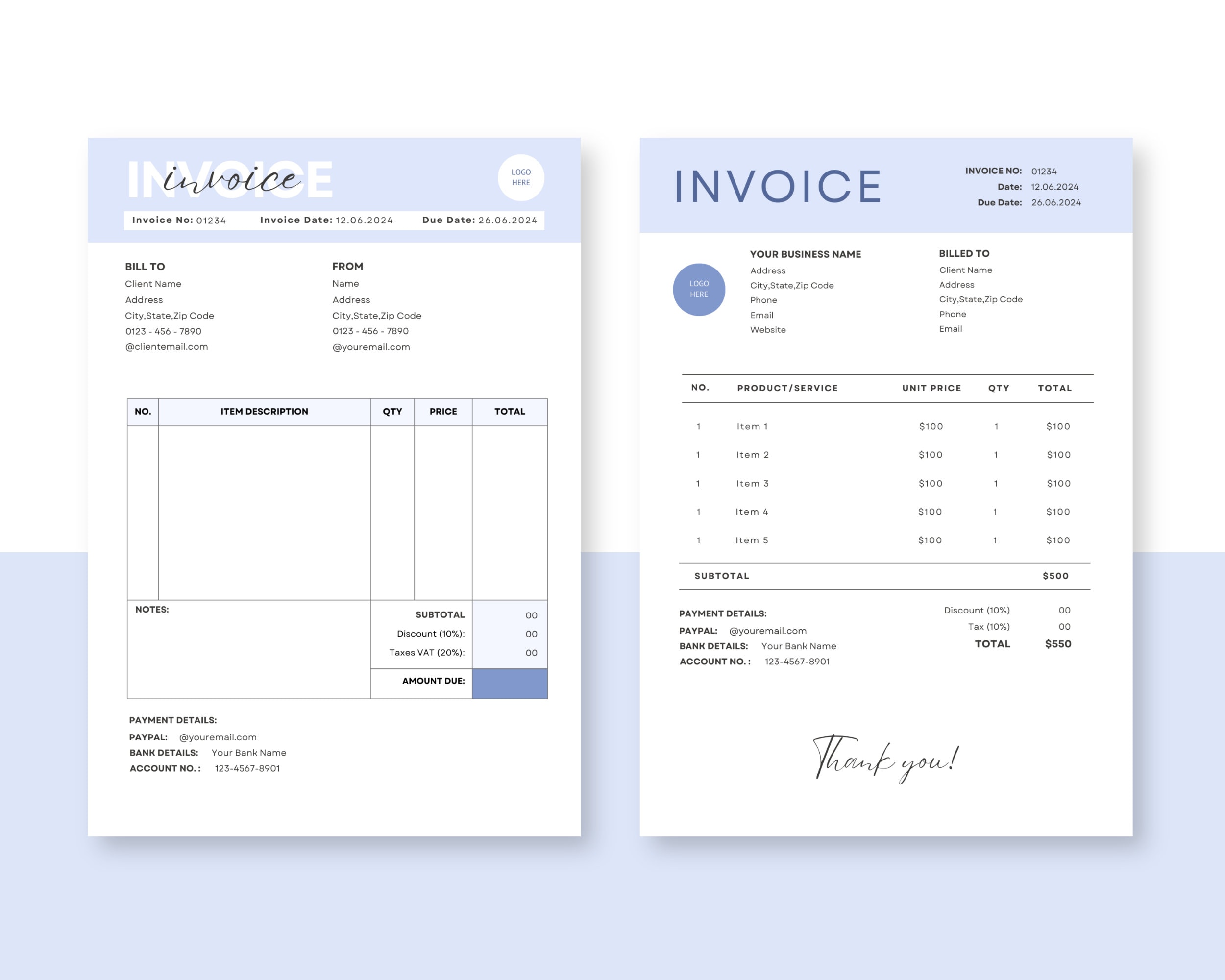 Invoice Template Editable, Small Business Custom Order Form Printable, Invoice Form, Modern ...