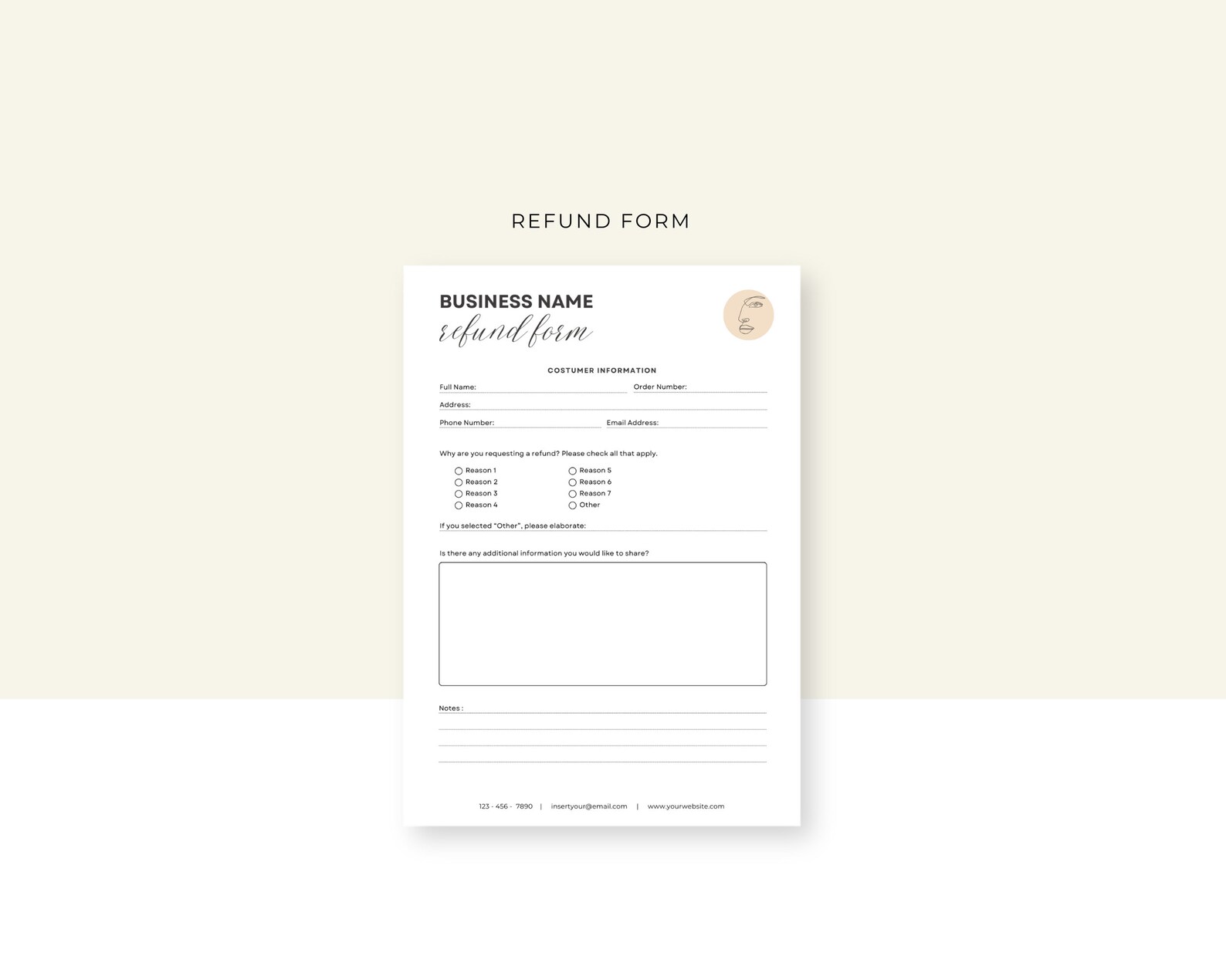 Custom Order Form Template, Editable Refund Forms, Purchase Order ...