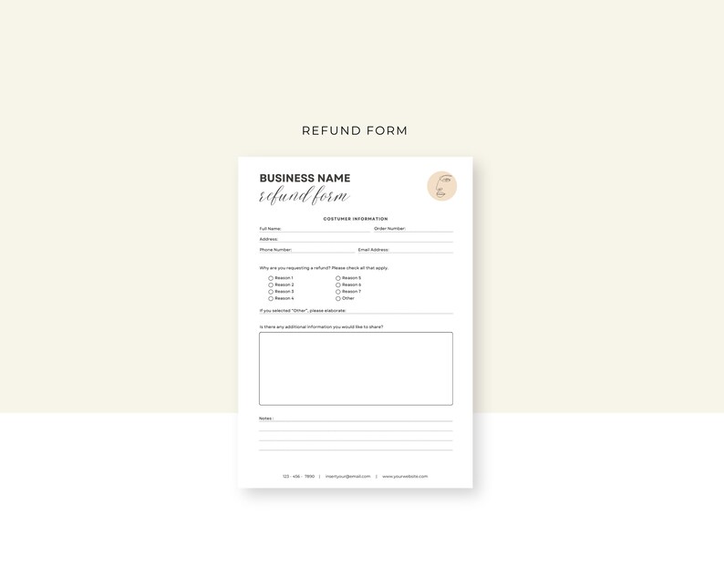 Custom Order Form Template, Editable Refund Forms, Purchase Order Template, Printable Craft ...