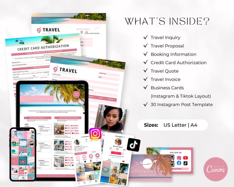 Pink-travel Agent Forms Bundle, Travel Business Forms, Travel Inquiry ...
