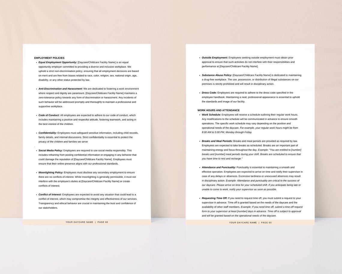 Daycare Staff Handbook, Editable Childcare Staff Handbook Template ...