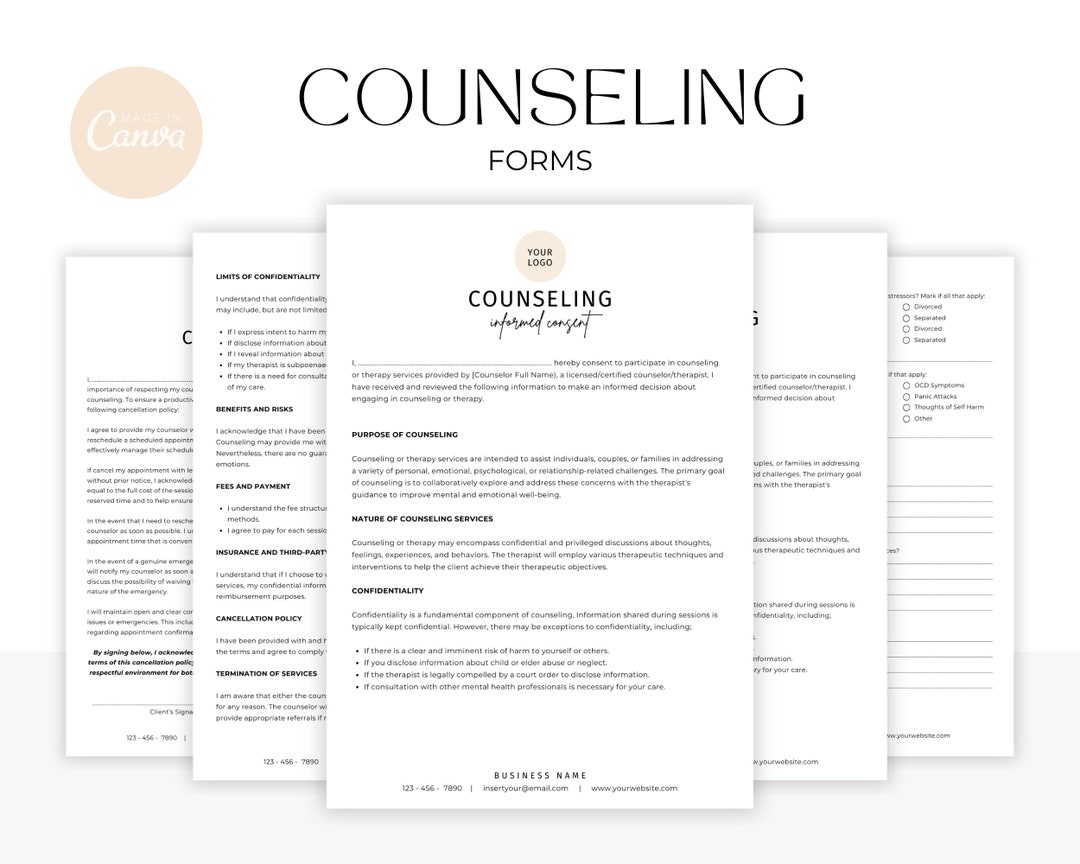 Counseling Forms Bundle, Mental Health Client Intake, Informed Consent ...