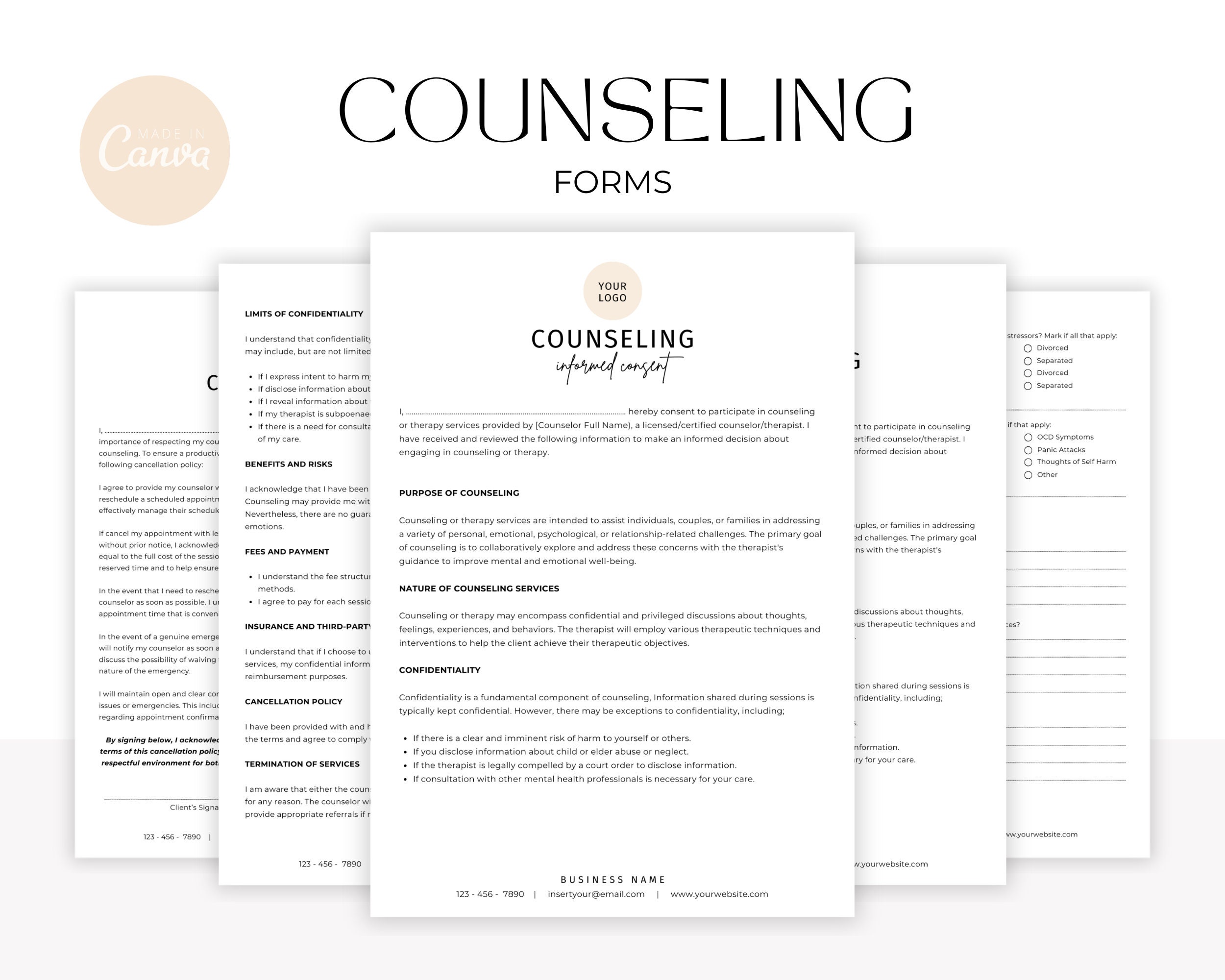 Counseling Forms Bundle, Mental Health Client Intake, Informed Consent ...