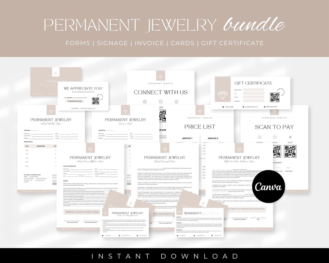 Permanent Jewelry Business Bundle Template, Permanent Jewelry Business ...