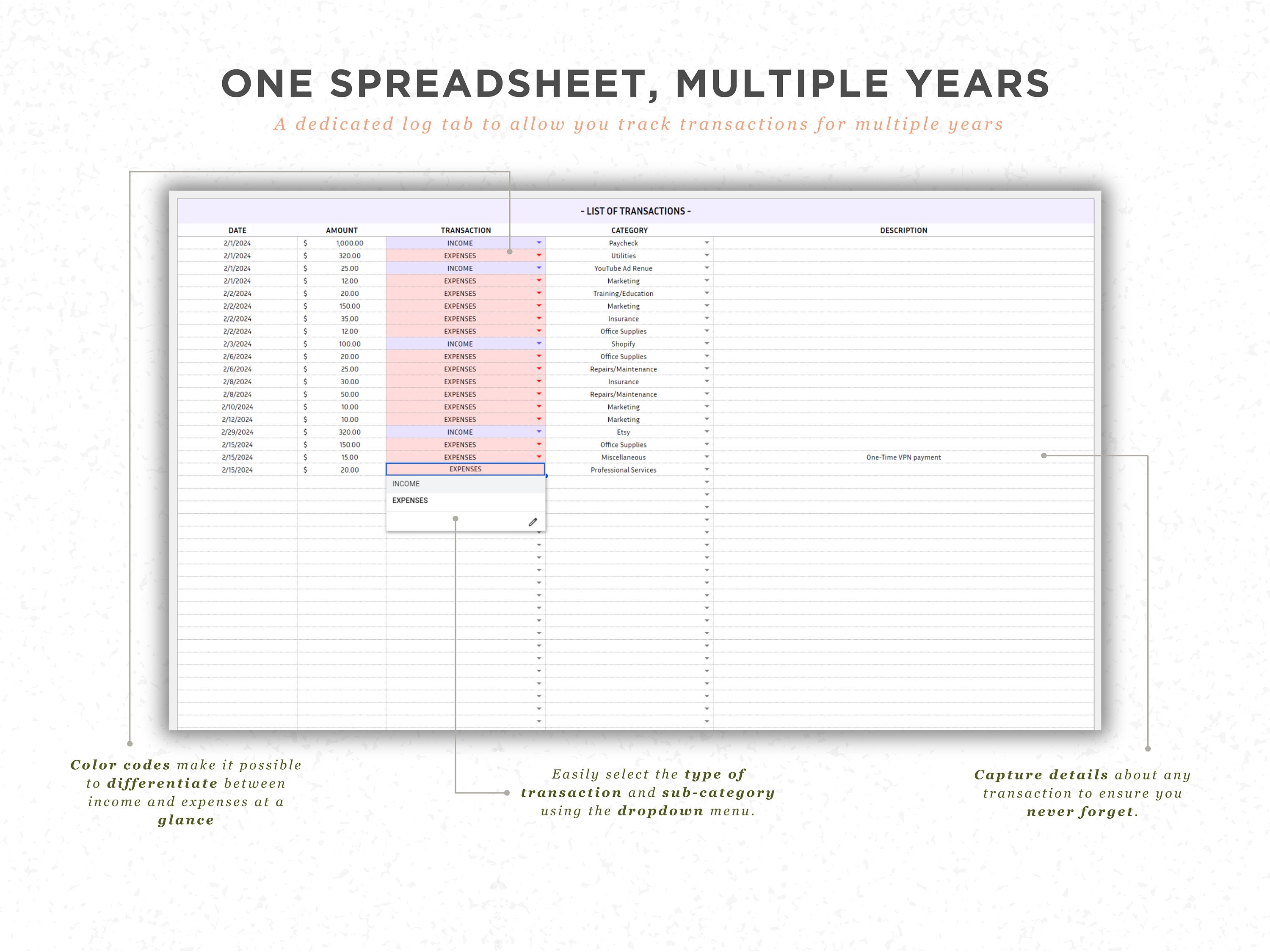 Income and Expense Tracker Spreadsheet for Google Sheets, Monthly ...