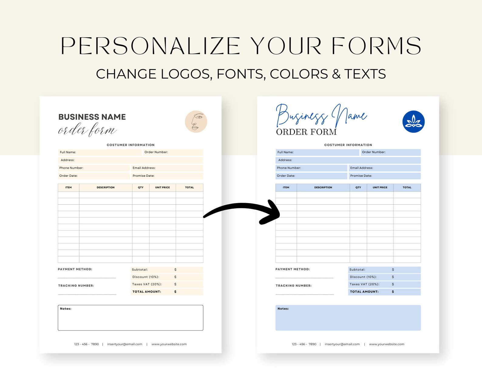 Custom Order Form Template, Editable Refund Forms, Purchase Order Template, Printable Craft ...