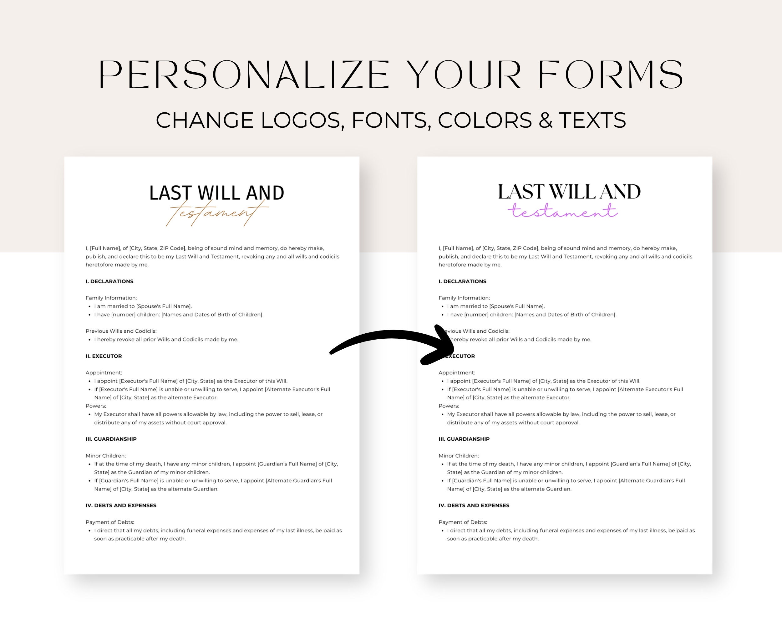 Last Will and Testament Template, Editable Will Document, Living Will ...