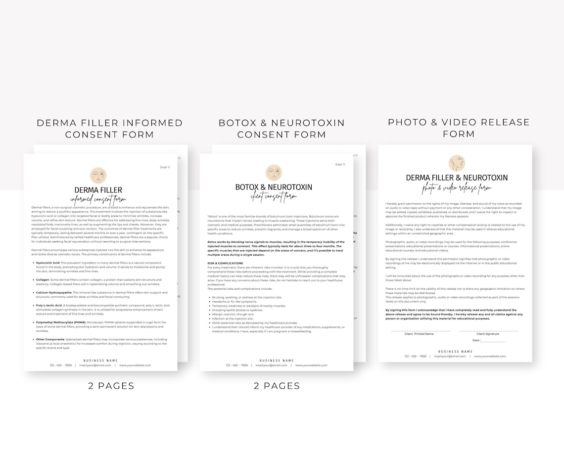 Dermal Filler, Botox, Botulin Toxin, Consultation Forms, Consent Form ...