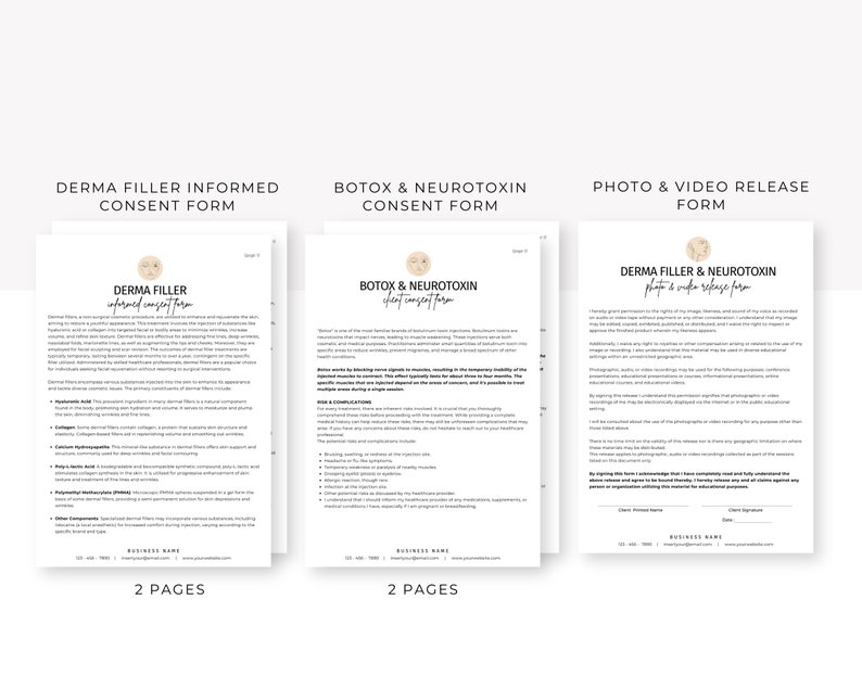 Dermal Filler, Botox, Botulin Toxin, Consultation Forms, Consent Form ...