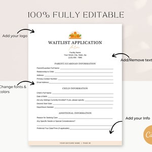 Daycare Waitlist Application Form, Childcare Waitlist Request Form ...