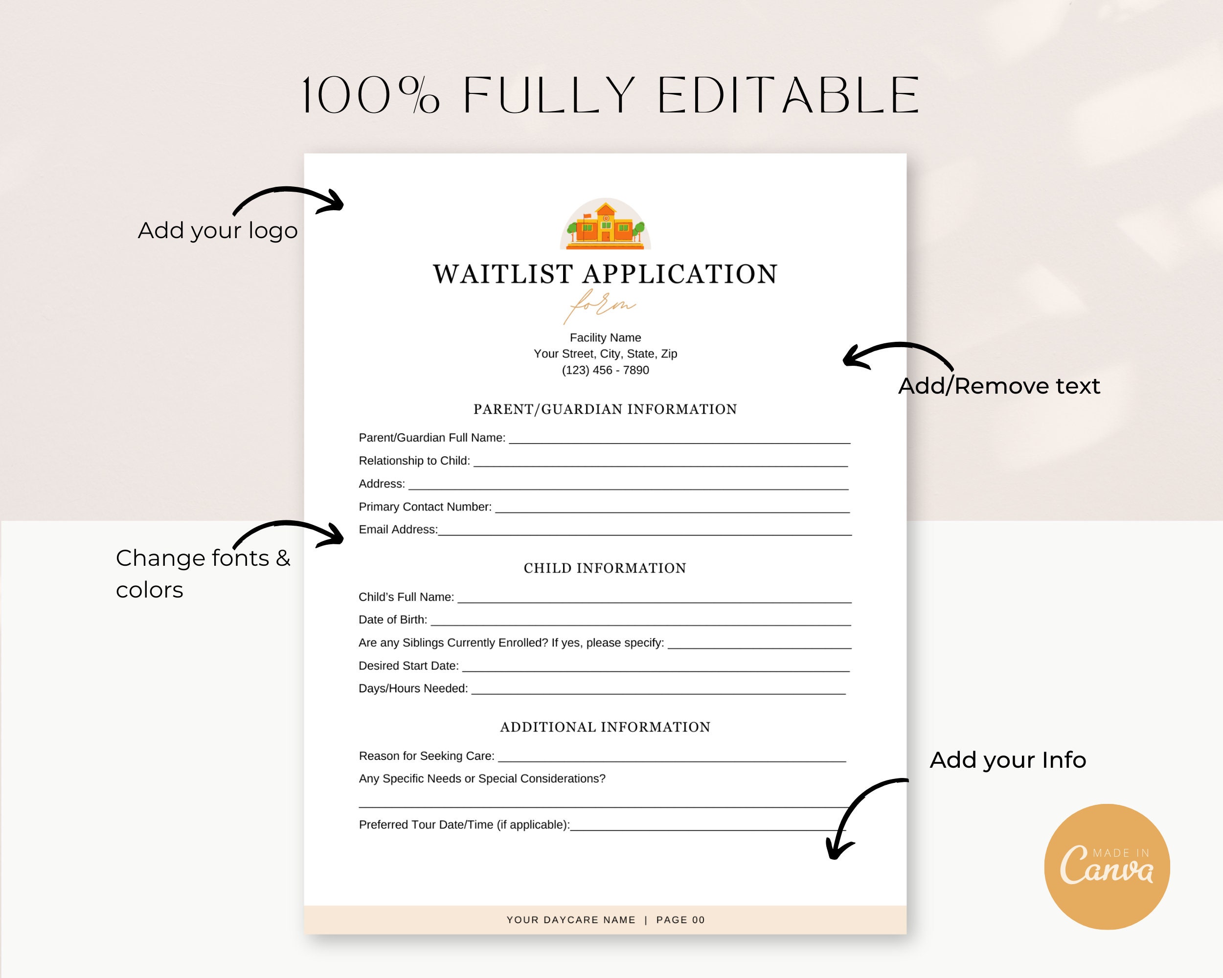 Daycare Waitlist Application Form, Childcare Waitlist Request Form ...