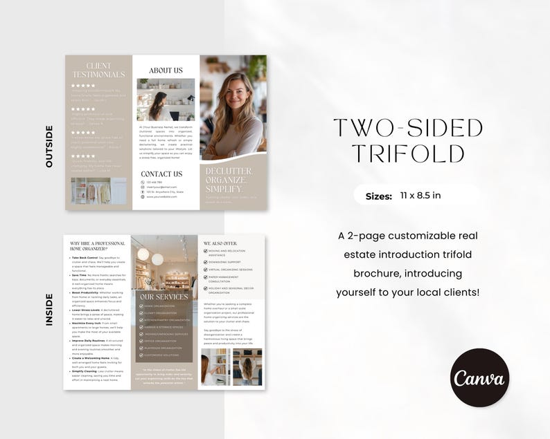 Professional Organizer Trifold Brochure Template, Trifold Brochure for ...