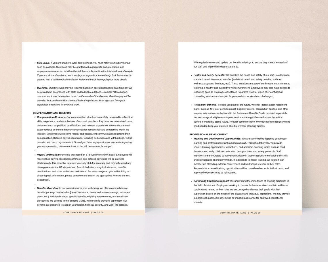 Daycare Staff Handbook, Editable Childcare Staff Handbook Template ...