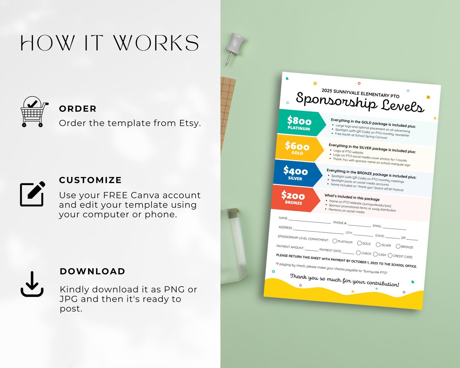 PTA/PTO Sponsorship Levels Flyer Template, PTA Flyer, School Education ...