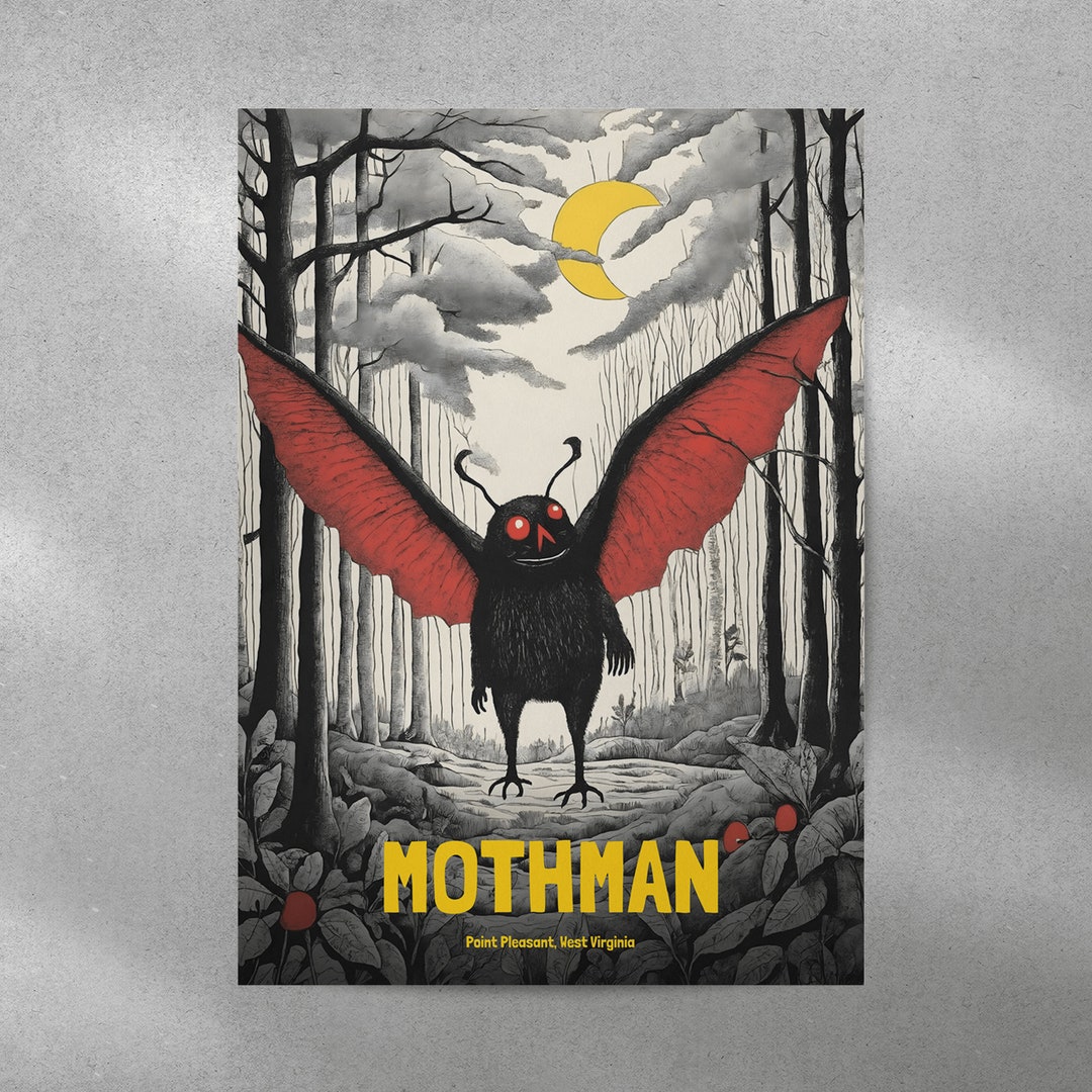 Digital Download - Illustrated Mothman Poster - Cryptid Wall Art - Etsy