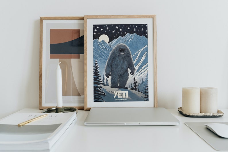 Illustrated Yeti Poster - Abominable Snowman Cryptid Wall Art - Etsy