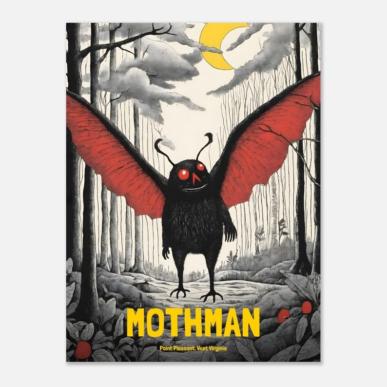 Illustrated Mothman Poster - Cryptid Wall Art - Etsy