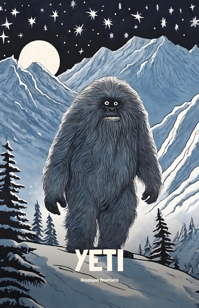 Cryptid Poster Bundle - Bigfoot, Yeti & Mothman Wall Art - Etsy