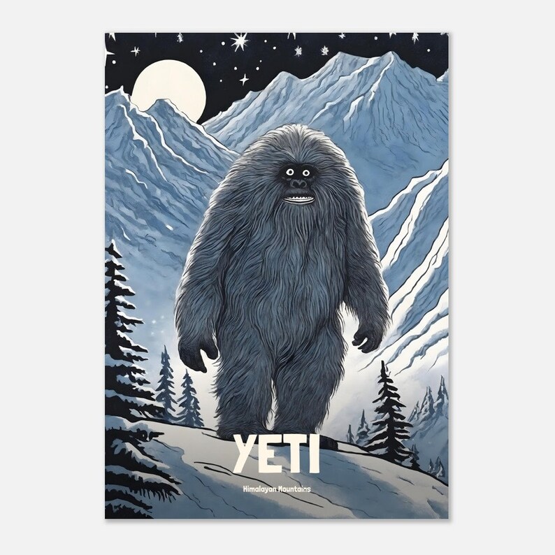 Illustrated Yeti Poster - Abominable Snowman Cryptid Wall Art - Etsy