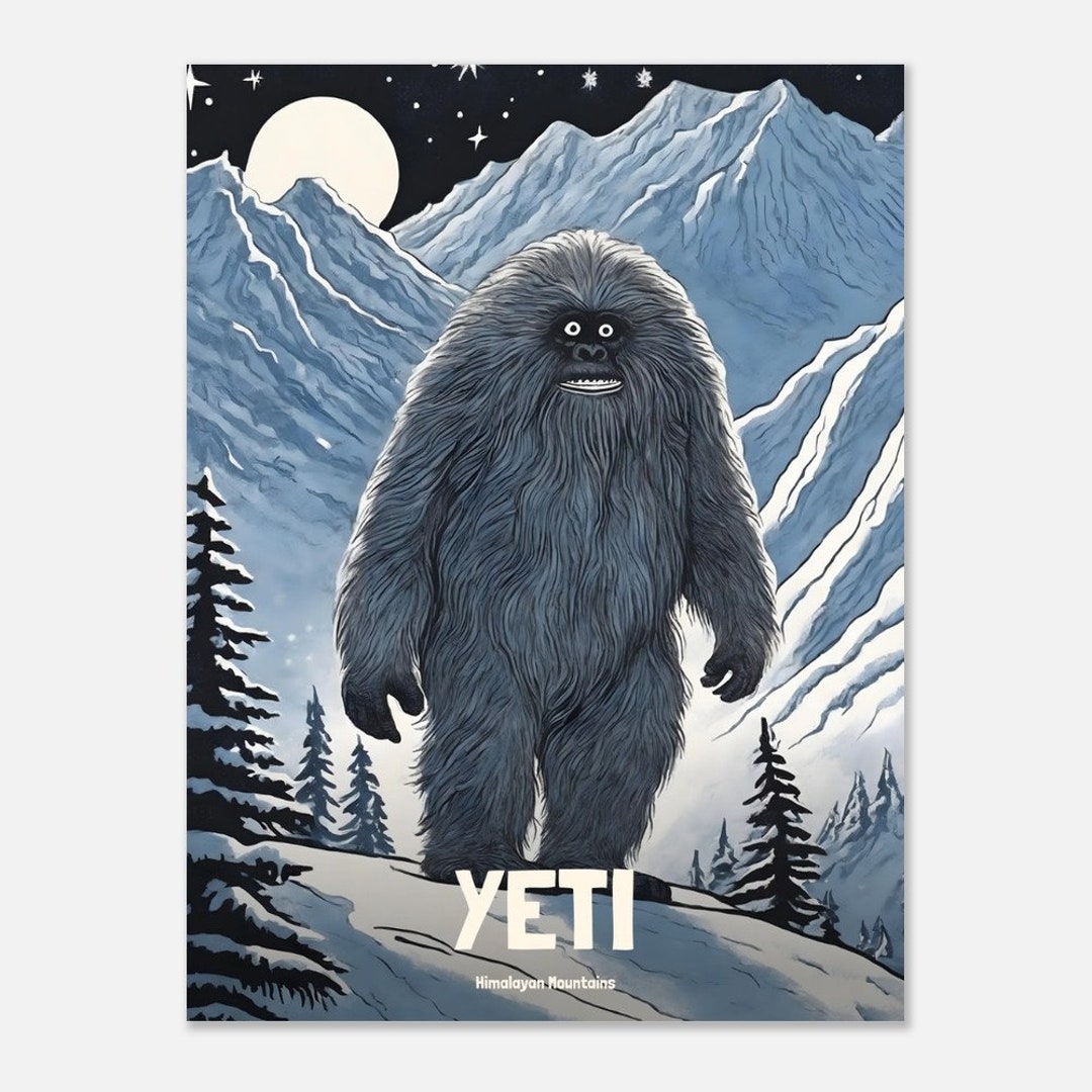 Illustrated Yeti Poster - Abominable Snowman Cryptid Wall Art - Etsy