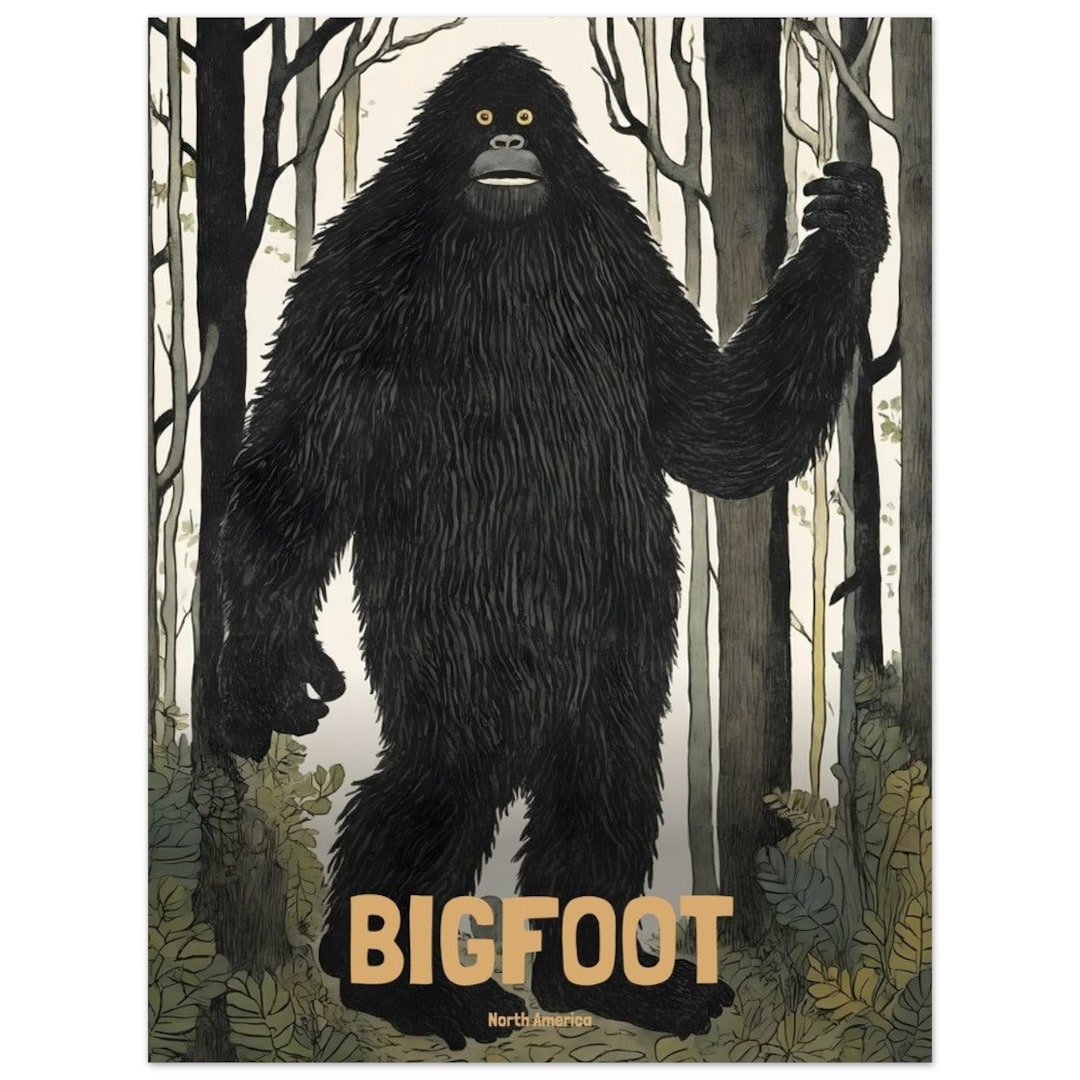 Illustrated Bigfoot Poster - Cryptid Sasquatch Wall Art - Etsy