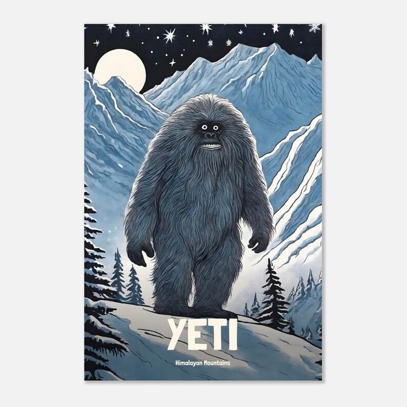 Illustrated Yeti Poster - Abominable Snowman Cryptid Wall Art - Etsy