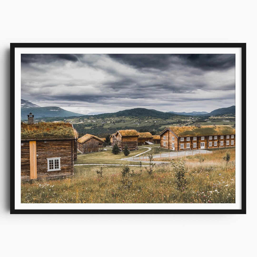 Oppdal Norway Photo Print, Oppdal Wall Art, Grass Roof Houses Poster - Etsy