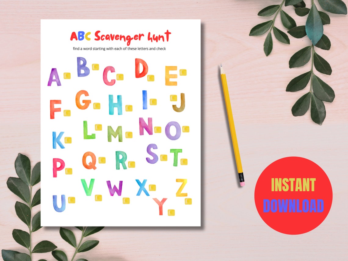 ABC Scavenger Hunt for Kids Printable Back to School Activity Game ...
