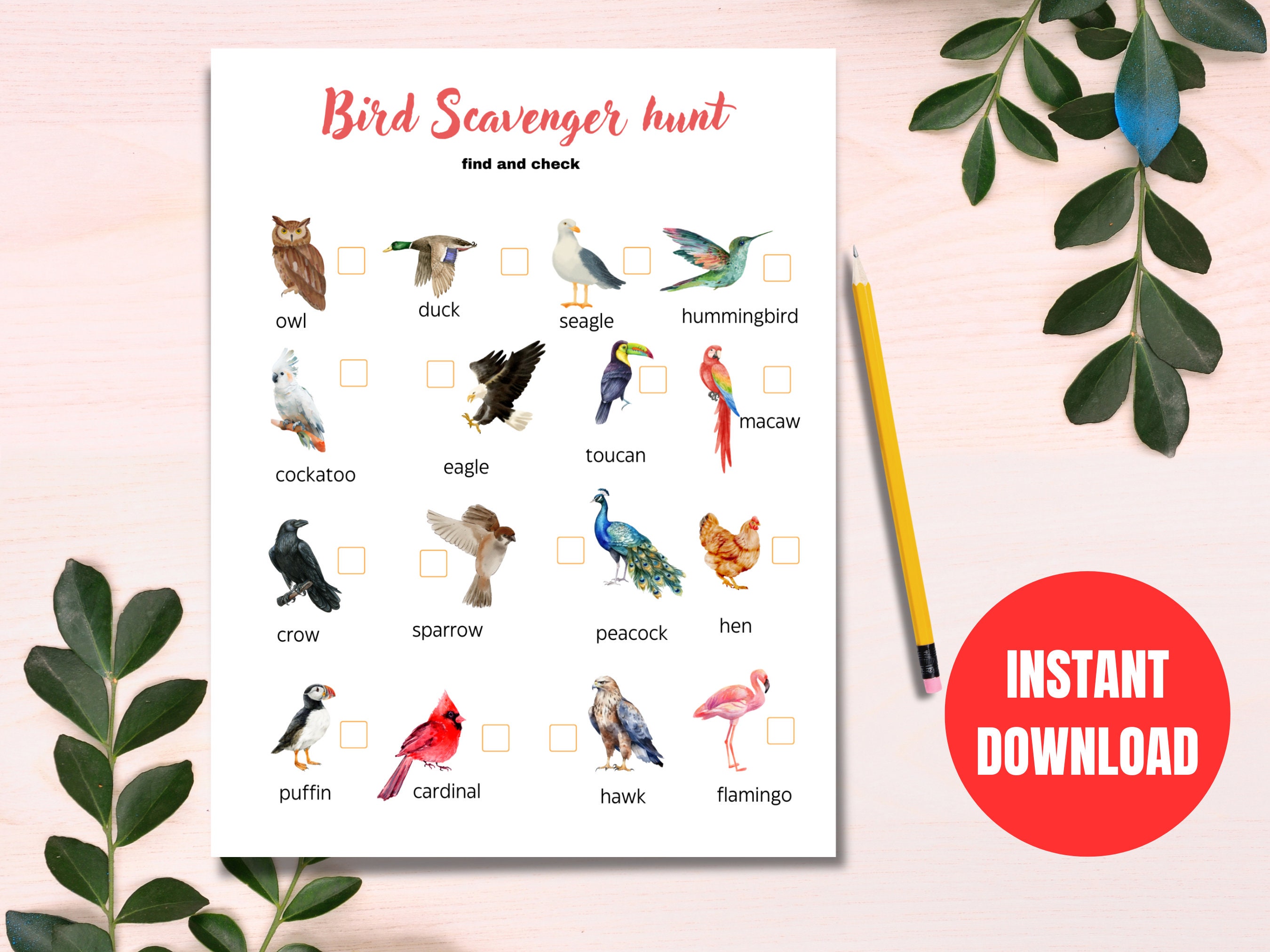 Printable Bird Nature Scavenger Hunt Nature Activity Bird Watching for ...