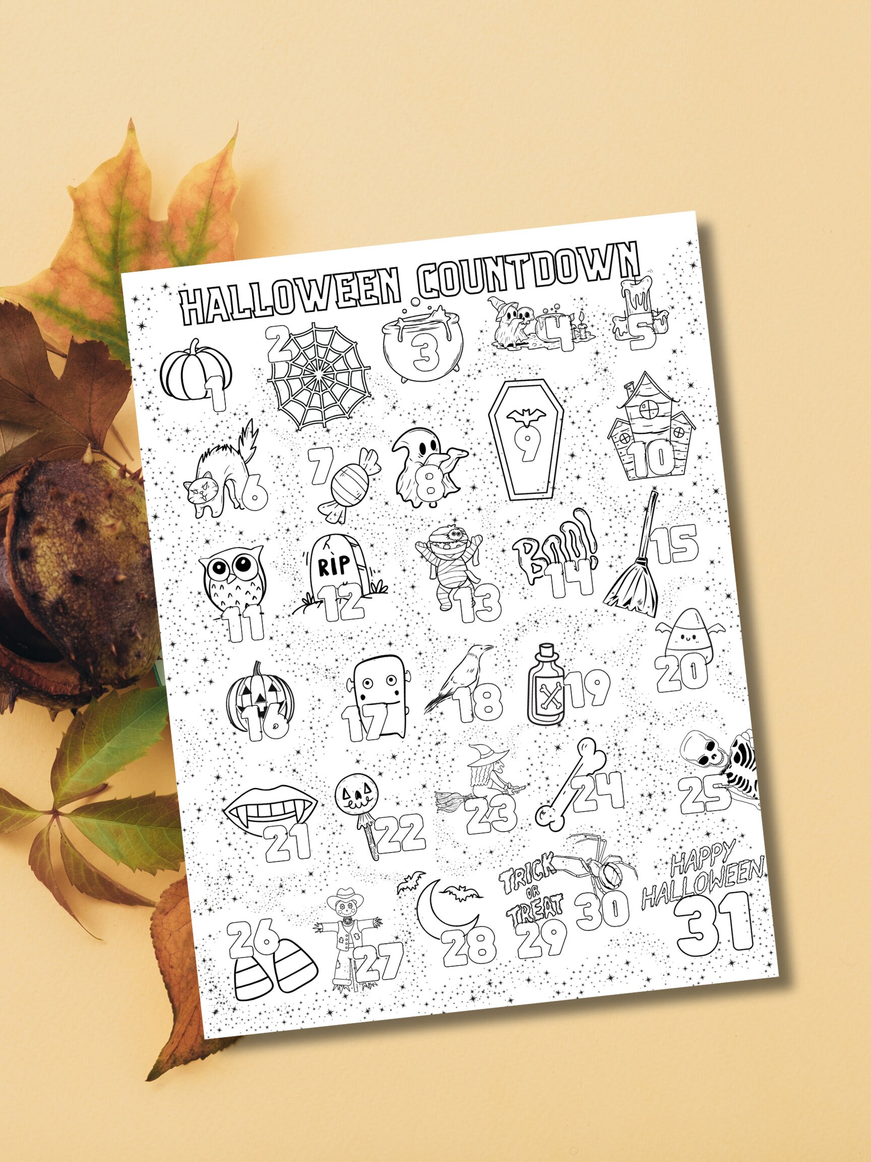 Halloween Countdown Printable Coloring Poster for Kids Fall Activity ...