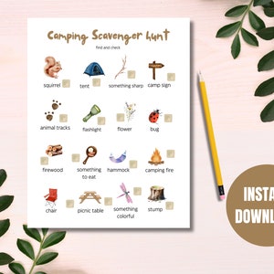 Printable Camping Scavenger Hunt Nature Activity for Kids, Outdoors ...