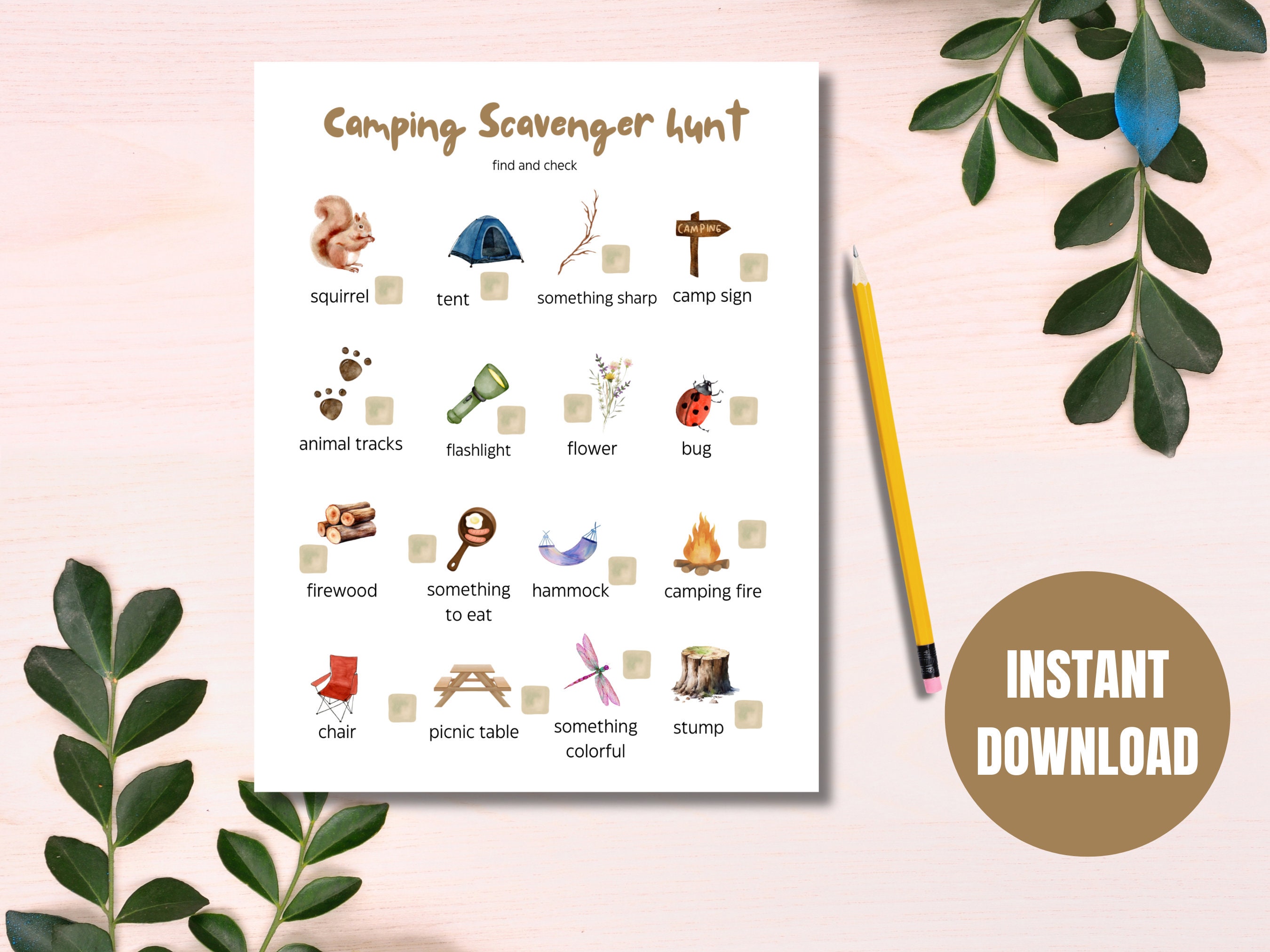 Printable Camping Scavenger Hunt Nature Activity for Kids, Outdoors ...