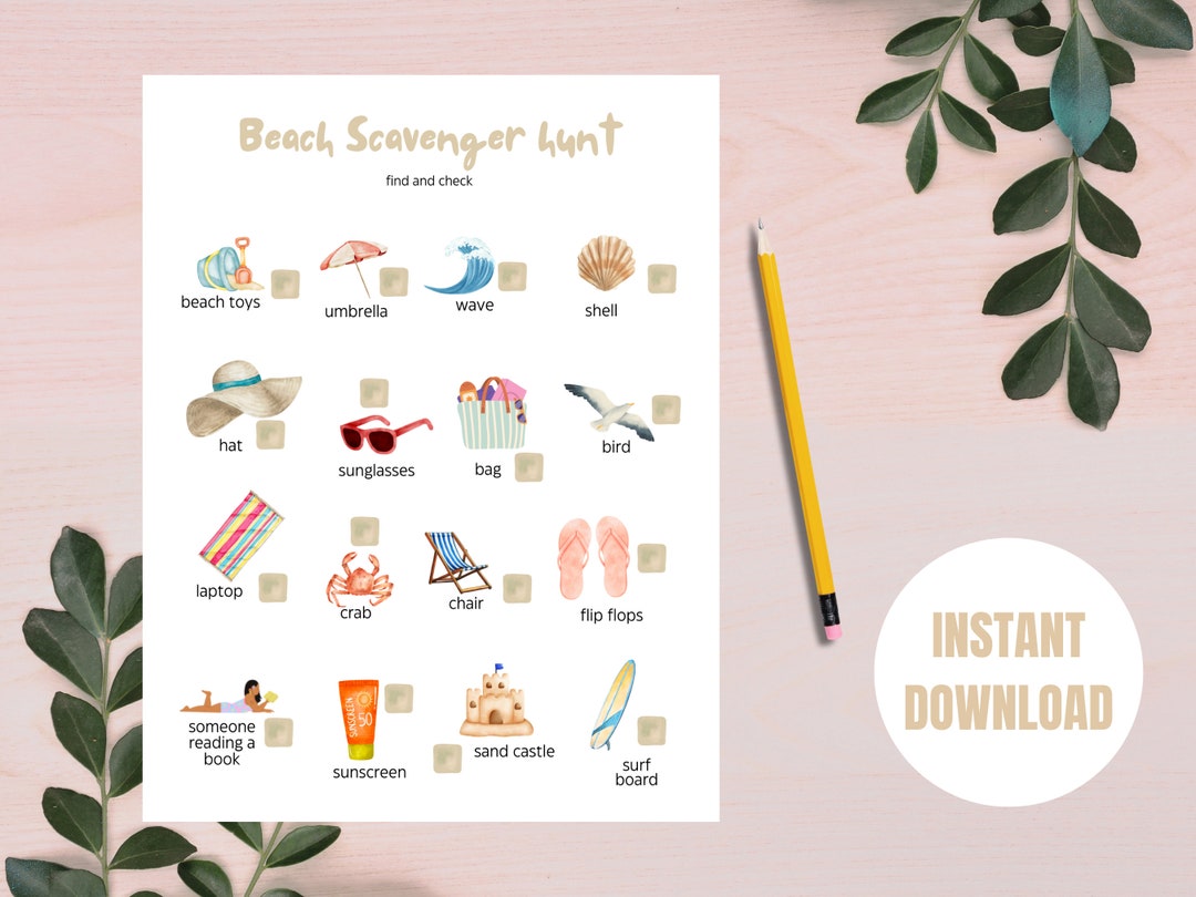 Digital Beach Scavenger Hunt for Kids Printable Outdoor Summer Travel ...