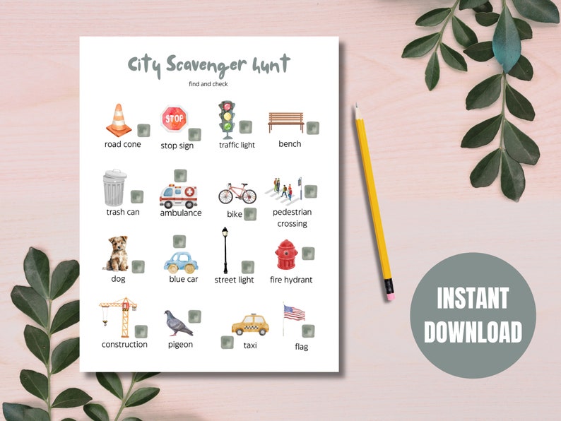 Printable Game City Scavenger Hunt Outdoor Activity for Kids, Game for ...